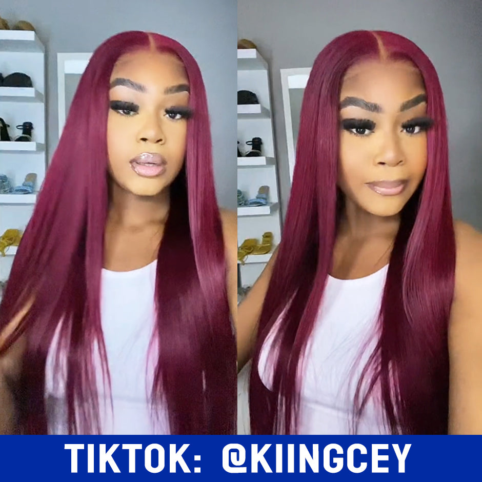 MORE FACE 99J Burgundy Straight Wig 6x4 HD Pre-Cut Wear Go Glueless Hu ...